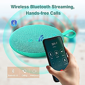 INSMY Waterproof Bluetooth Speakers, IP67 Floatable, Portable Wireless Small Shower Speaker, Punchy Bass Loud Sound, Stereo Pairing, 24H Playtime, Hands-Free Clear Call for Beach Kayak Canoe (Mint)