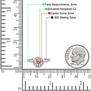 Blue Apple Co. Simulated Morganite Cubic Zirconia Size-7 Halo Art Deco Engagement Wedding Bridal Ring Round CZ 925 Sterling Silver