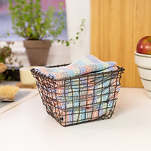 MightyNest Design Ideas Wire Basket with Set of 15 Reusable Dish Cloths for Kitchen | Paper Towel Alternative | Zero Waste | Each Kitchen Dish Towel is 12” x 12” | Reusable Kitchen Dish Rags