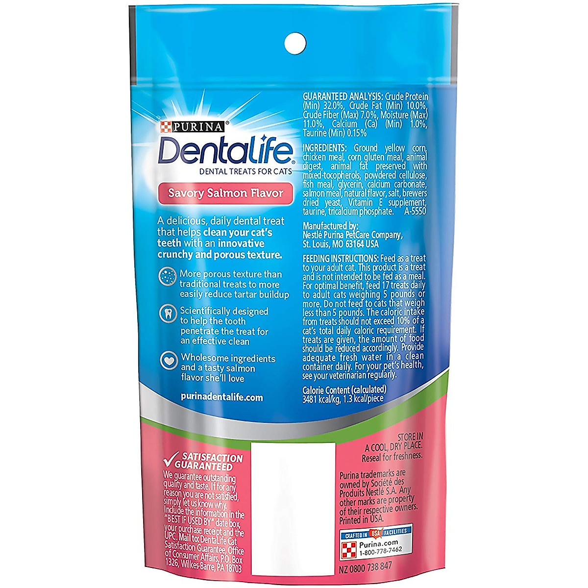 Purina DentaLife Made in USA Facilities Cat Dental Treats, Savory Salmon Flavor - (Pack of 10) 1.8 oz. Pouches