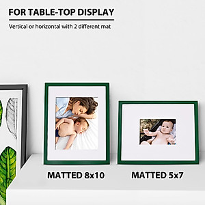 KINLINK 11x14 Picture frame Green, Wood frame with Acrylic Plexiglass for Pictures 5x7/8x10 with Mat or 11x14 without Mat, Tabletop and Wall Mounting Display, 1 Pack