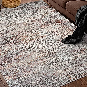 SUPERIOR Diamond Medallion Washable Rug, Cotton Backing, Pet & Kid Friendly, Easy Care, Non-Slip Rugs for Dining, Living Room, Kitchen, Bedroom, Low Pile Area Rug, Macaw Collection, 6' x 9', Cream