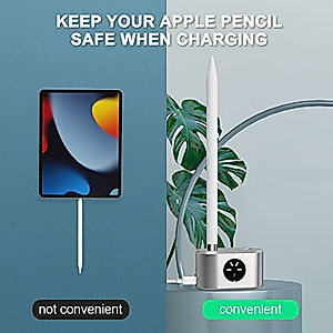 GFOX Charging Station for Apple Pencil 1st Generation, iPencil Charging Adapter Compatible with iPad Pencil, iPad Pen Charging Holder with LED Light Display Screen USB Port - Silver