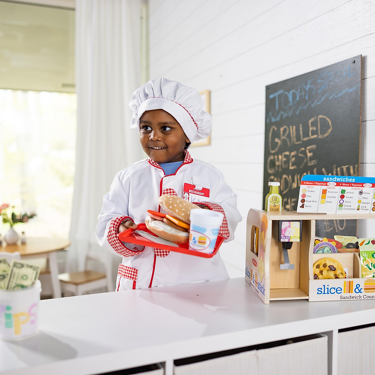 Melissa & Doug Wooden Slice & Stack Sandwich Counter with Deli Slicer – 56-Piece Pretend Play Wooden Food Toys, Kitchen Food Set For Toddlers And Kids Ages 3+