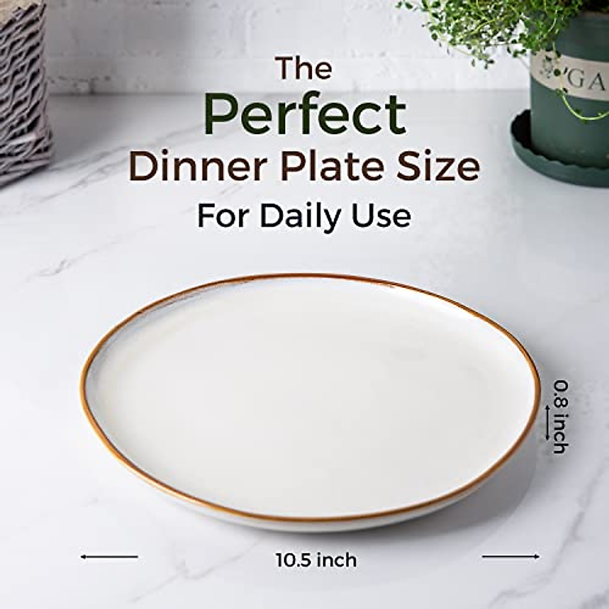 AmorArc Ceramic Dinner Plates Set of 6, 10.5 Inch Handmade Reactive Glaze Stoneware Plates, Large Rustic Shape Dinnerware Dish Set for Kitchen, Microwave & Dishwasher Safe, Scratch Resistant - Ivory