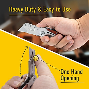 AZUNO Wood Handle Folding Utility Knife with Stainless Steel Head, Quick-change Blade & Back Lock