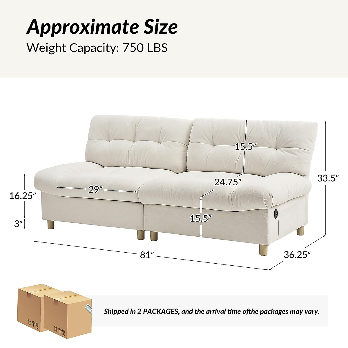 HULALA HOME 81'' Modern Cloud Couch, Overstuffed Chenille Loveseat Sofa with USB & Type C, Pillow-Designed Armrest, Tufted Thick Cushion, 2 Seater Comfy Deep Seat Sofa Couches for Living Room, Ivory