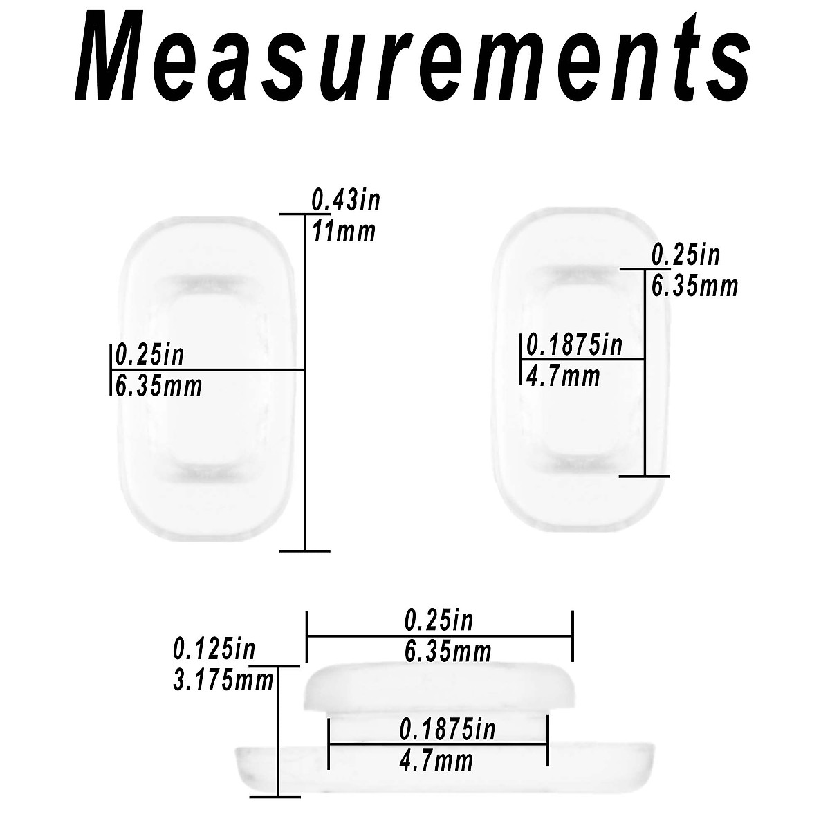 GMS Optical Premium Grade Soft Silicone - Rectangle Shaped Nose Pads (Slide/Push-in) 11MM (5 Pair, Rectangle - Clear (11mm))