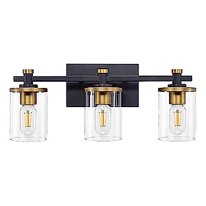 Atocif Bathroom Vanity Light 3-Light, Black and Gold Bathroom Light Fixtures with Clear Glass Shade, Vintage Bathroom Vanity Lights, Modern Wall Sconce for Bathroom, Living Room, Hallway, Bedroom