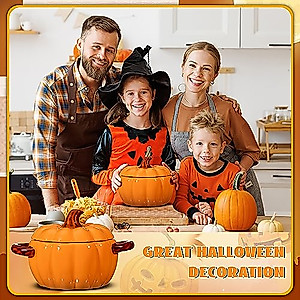 Uiifan 2 Pcs Pumpkin Bowls Ceramic Pumpkin Dish Casserole Cookware 17 oz Pumpkin Pots for Cooking Orange Cute Pumpkin Bowl Safe Oven Pot with Lid Double Ear for Halloween Thanksgiving Baking