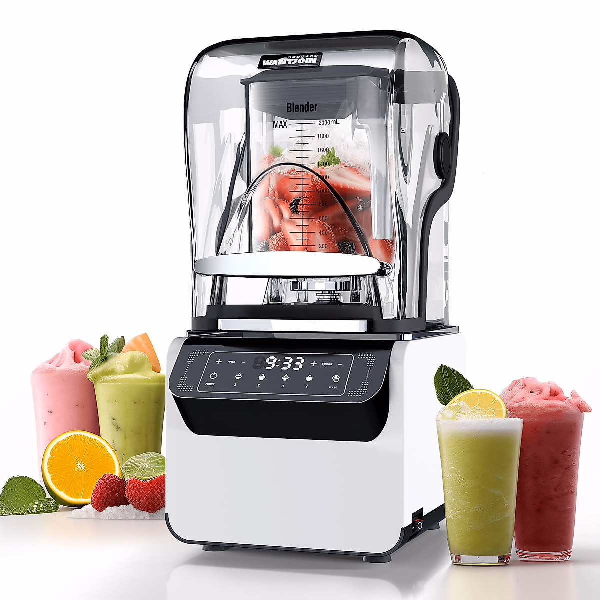 WantJoin Commercial Blender 72oz, Soundproof Quiet Blender with Digital Display Programmed for Ice Crushing,Smoothie,Grinding, Silent Blender Suit for Home&Commercial
