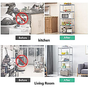 INGIORDAR 5-Shelf Metal Shelving Storage Unit with Adjustable Legs Wire Organizer Rack for Bathroom Kitchen Garage,(Silver，29.5 "L x 13.8" W x 62.2 "H)