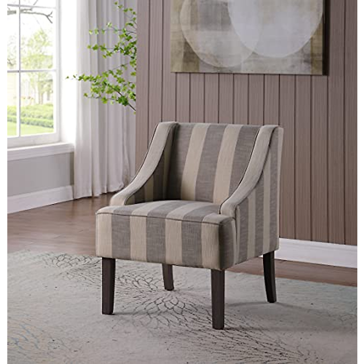 HomePop Velvet Swoop Arm Accent Chair, Grey Awning Stripe