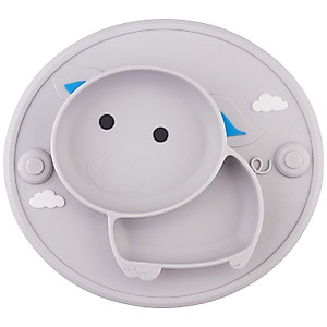 Qshare Toddler Plate, Portable Baby Plates for Toddlers and Kids, BPA-Free Strong Suction Plates for Toddlers, Dishwasher & Microwave Safe Silicone Placemat 9x6x1.4 inch Gray