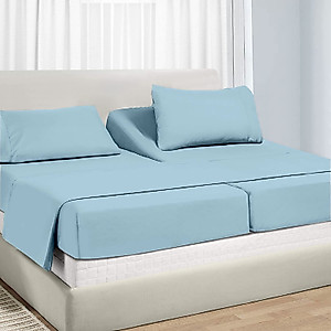 Split King Sheets For Adjustable Bed,Sheets For Adjustable Bed,Twin XL Fitted Sheets For Adjustable Bed Split King,Split King XL Sheets,King Size Split Sheets-16"Drop (5 Pieces)(Light Blue Solid)
