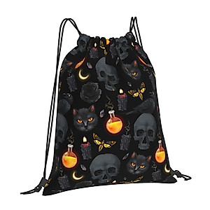 Juoritu Goth Skull Drawstring Bags for Women and Men, Drawstring Backpack, Water Resistant String Bag, Gym Bag for Gifts Sports