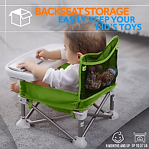 Serene Life Baby Seat Booster -Space Saver Toddler Booster Seat - Portable Pop and Open Sit Folding Booster Feeding Chair - Safety Belt/Food Tray/Travel Bag - SereneLife SLBS66G