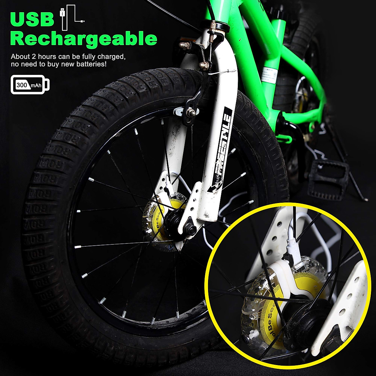 DAWAY Rechargeable Bike Wheel Lights - A16 Cool Led Kids Bicycle Spoke Lights, 2 Tire Pack, Safety Hub Accessories for Boys Girls Adults, Waterproof, Super Bright, Fun Cycling Gifts