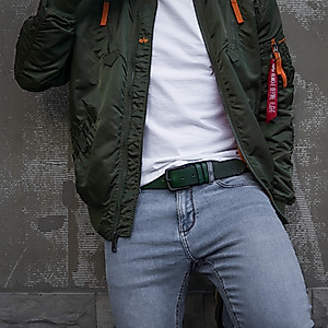 HoffeBelts Men's Leather Belt - Handmade Belts for Men with Buckle, Full Grain Leather Belts, Casual Green Soldier L