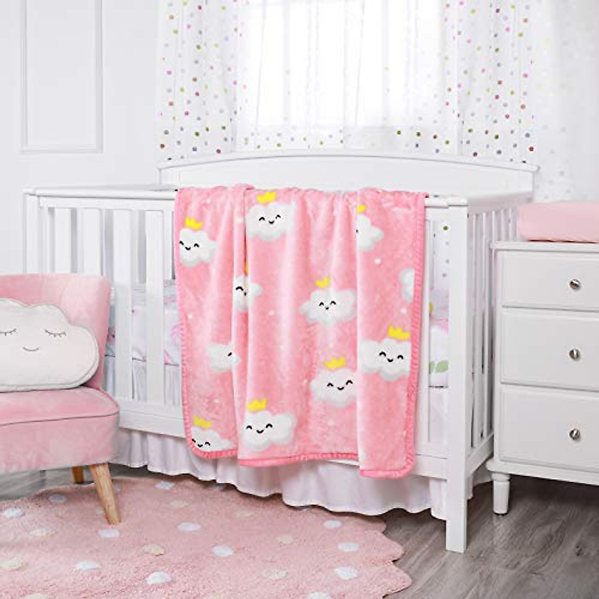TILLYOU Micro Fleece Plush Soft Toddler Blanket for Boys Girls - Large Lightweight Crib Blanket for Baby Bed Lounger - Fuzzy Warm Cozy Blanket for Daycare Preschool Naptime Oversized 40x50 Pink Cloud
