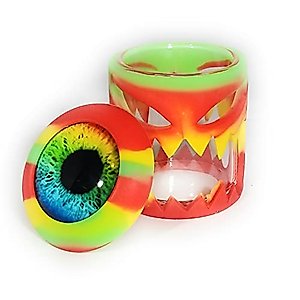 Singlenett Silicone Halloween Eye Glass Herb Jar (80ml) Leaf Stash Container with Air Tight and Smell Proof Seal (Red, Green, Yellow)