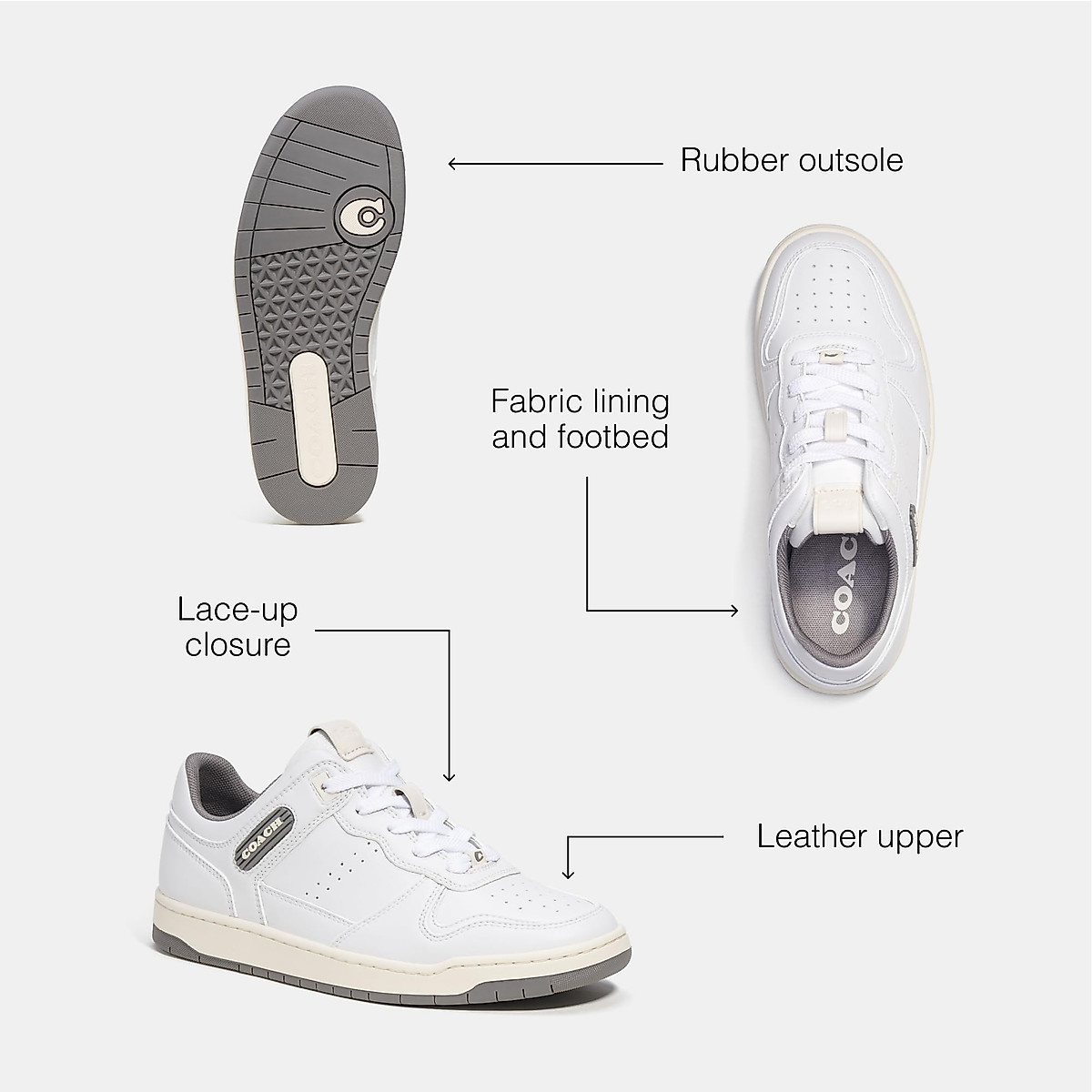 Coach Women's C201 Sneaker, Heather Grey/Optic White, 6.5