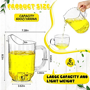 Tessco 6 Pcs Plastic Pitchers 60 Ounce Clear Restaurant Jug Large Water Pitcher Carafe Serve Milk Tea Juice Drink for Parties Container Dispenser Beer Jar