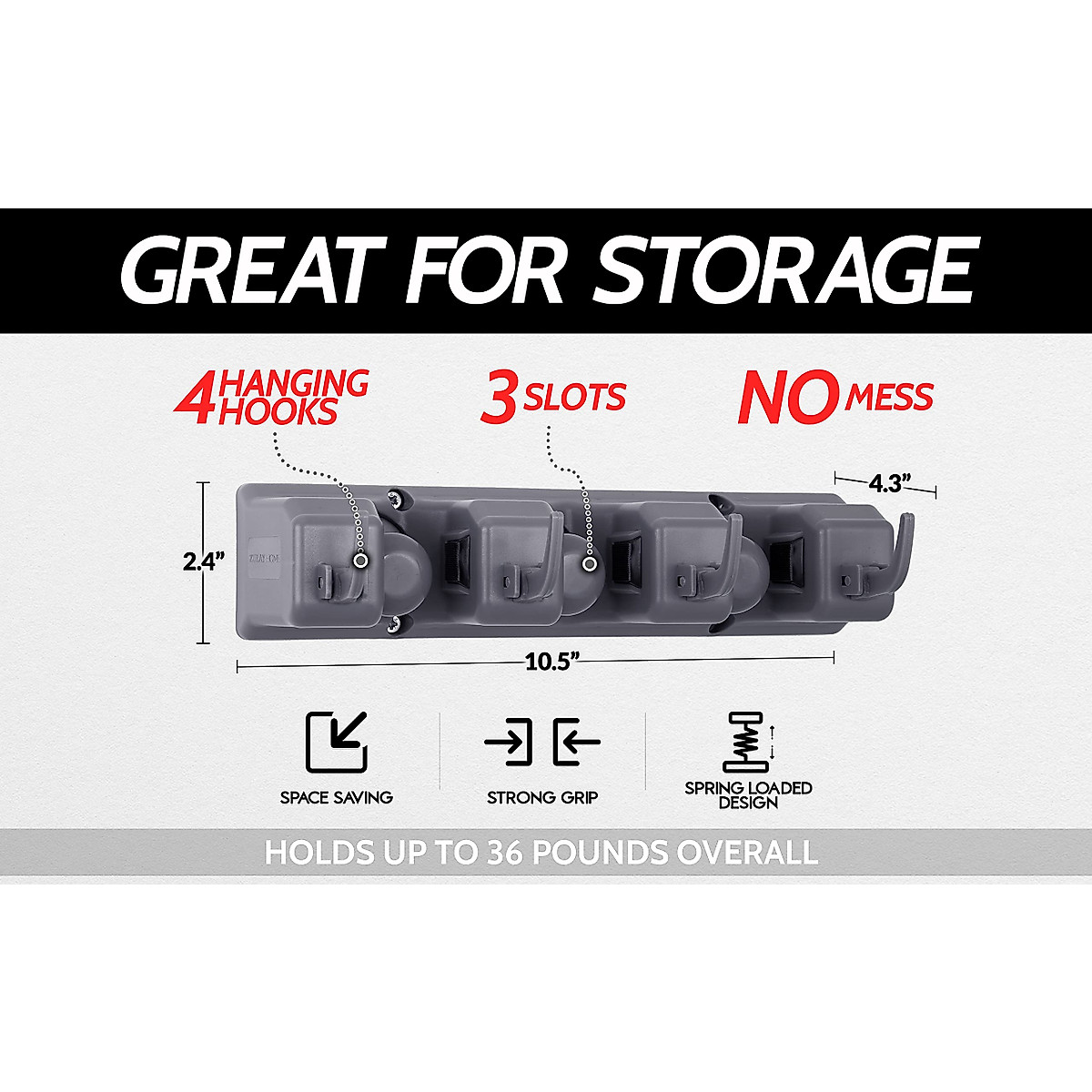 Zulay Home Mop and Broom Organizer Wall Mount - Easy to Install Mop and Broom Holder Wall Mount for Storing Cleaning Supplies - Organizer Utility Racks Mop Holder and Broom Hanger (3 Slots, Gray)