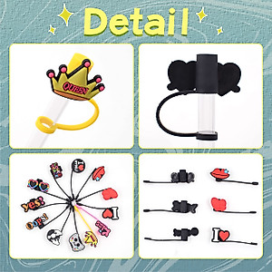 12pcs Silicone Straw Tips Cover Reusable Drinking Straws Cap Water Bottle Accessories Cap of a Pen Straw Tips Caps Decoration Cute Cartoon Party Straw Decoration (Straw Not Included)