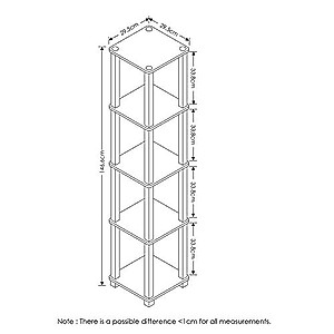 FURINNO Turn-S-Tube 5-Tier Corner Square Rack Display Shelf, French Oak Grey/Black