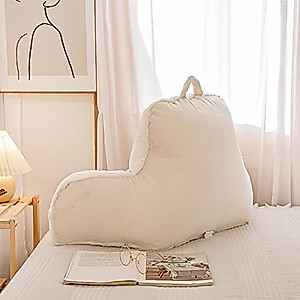 A Nice Night Faux Fur Reading Pillow Bed Wedge Large Adult Children Backrest with Arms Back Support for Sitting Up in Bed/Couch for Bedrest,Ivory