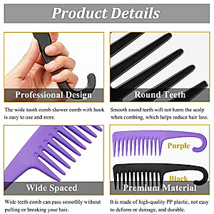 2PCS Large Wide Tooth Comb, Shower Combs with Hook for Wet Curly Hair, Premium Big Hair Brush Combs to Detangle Curls, Women Detangler Comb for Detangling Wigs, Styling Dry Thick Long Cabello