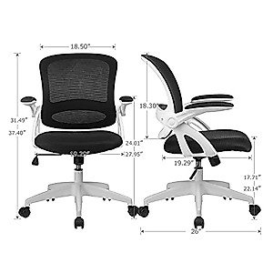 COMHOMA Office Chairs Ergonomic Desk Chair Mesh Computer Chair with Flip Up Armrest Mid Back Task Home Office Chair Swivel Chair with Smooth Casters White