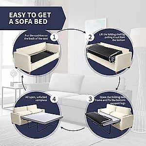 ZAFLY 70" Pull Out Sofa Bed, Convertible Sleeper Sofa with Memory Foam Mattress, Velvet Modern Couch Bed for Home, Apartment, Easy Assembly - Beige
