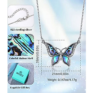 INFUSEU Small Butterfly Necklace Womens Abalone Pendant Jewelry 925 Sterling Silver
