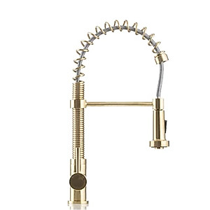 Strictly Sinks Kitchen Faucet with Pull Out Sprayer - Contemporary Design Single Handle High Arc Spring Faucet–Dual Function Kitchen Spring Faucet with 360° Swivel Spout (Gold)