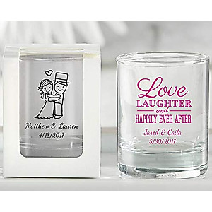 Kate Aspen Personalized 2 oz. Shot Glass/Votive Holder - 48pcs/Gold - Drinking Glass and DIY Favor Decor for Wedding, Bridal Shower Party with Customized Designs Text Lines