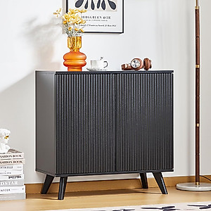 AFFEIVUL Black Accent Buffet Cabinet with Adjustable Shelves, Freestanding Sideboard with Double Doors for Hallway Entryway Living Room