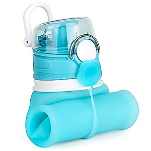 Valourgo Collapsible Water Bottle, Silicone Foldable with Leak Proof Valve BPA Free, Aqua Blue, 21 oz