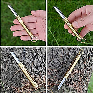 SZHOWORLD Brass Mini Utility Knife - EDC Pocket Knife, Small Compact Box Cutter with Special High Carbon Alloy Steel, Upgraded Version (Brass)