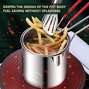 Deep Fryer Pot with Basket, 2Pcs/Set Deep Fryer Pan Stainless Steel Chip Pan with Handle Uncoated Mirror Polished Brushed Frying Pots for French Fries Chicken Wings