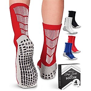 TruTread Non Slip Soccer Socks Mens | 4 Pairs | Non Skid Grip | Football Basketball Sport