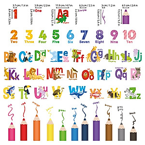 DECOWALL SG3-2316 Alphabet Numbers and Colouring Pencils Wall Stickers Decals Classroom Kids playroom Art Play Room Rainbow ABC Decorations Toddler Color Child Preschool Living Baby Girl Baby boy