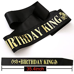 90TH Birthday King Crown and Birthday King Sash,90TH Birthday Gifts for Men. Birthday Party Decoration for Men(Gold)