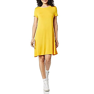 Amazon Essentials Women's Short-Sleeve Scoop Neck Swing Dress (Available in Plus Size), Yellow, X-Large