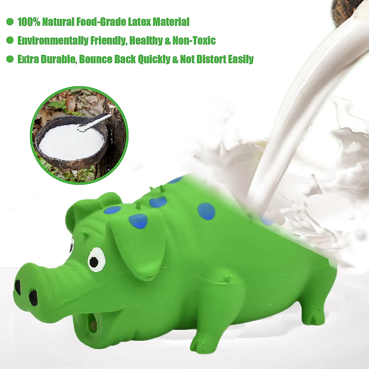 HCHYEY Pig Squeaky Dog Toy, 2 PCS Interactive Rubber Dog Chew Toy - Durable Latex Spot Grunting Pig Toys That Oink for Small Medium Large Dogs (Yellow, Green)