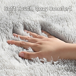 KICMOR Machine Washable Luxury Light Grey Area Rugs for Living Room, 5x8 Large Tie-Dyed Fluffy Fuzzy Shag Bedroom Floor Carpets, Gray Anti-Skid Thick Soft Shaggy Plush Rugs for Kids Girls Room Decor