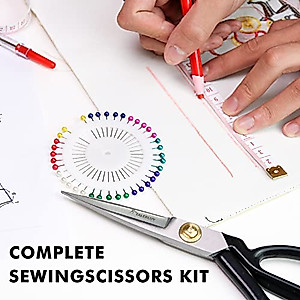Talerluv Professional Sewing Fabric Scissors, Heavy Duty Sharp Tailor Shears with Fabric Pencil, Pins, Thread Snips, Tape Measure, Seam Ripper for Cutting Leather Cloth Upholstery Dressmaking