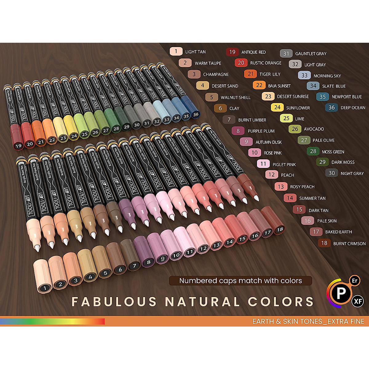 36 Acrylic Paint Pens Skin and Natural Earth Tone Marker Set For Rock Painting, Canvas, Mugs, Glass, Plastic, Wood, Metal, Fabric, Scrapbooking, Most Surfaces. Quick Drying Waterbased (EXTRA FINE)