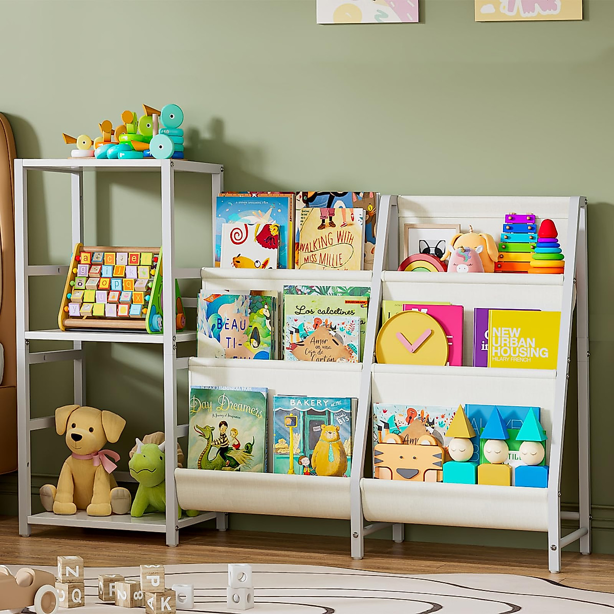 Jnancun Kids Bookshelf and Toy Storage, 6-Tier Book Shelf for Kids Rooms,Playroom,Bedroom,Living Room,Nursery,Baby Bookshelf (White)